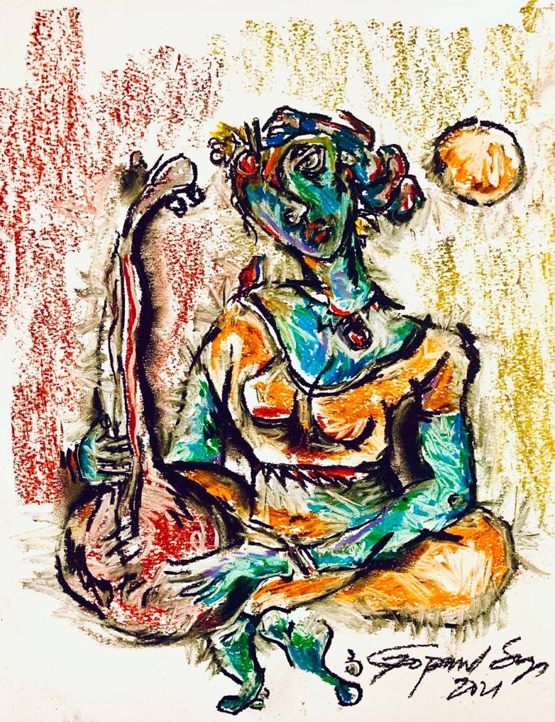 Goddess of Learning by Gopaal Seyn - Pastel on Paper - Redbluearts.com